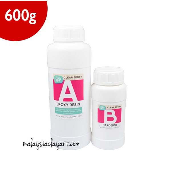 Clear Epoxy Resin | AB Resin Liquid 600g (450g + 150g) | Resin Epoksi Lut Sinar - Malaysia Clay Art
