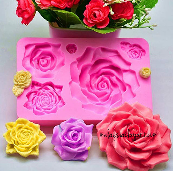 Large Rose Silicone Mold - 5 Cavity - Malaysia Clay Art