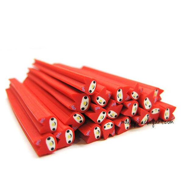 1 x Cute Red Rabbit Polymer Clay Cane - Malaysia Clay Art