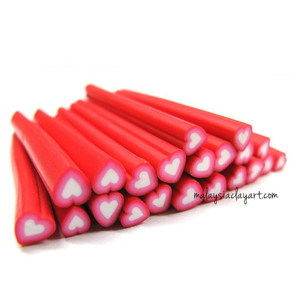1 x Love Shaped Red Polymer Clay Cane - Malaysia Clay Art